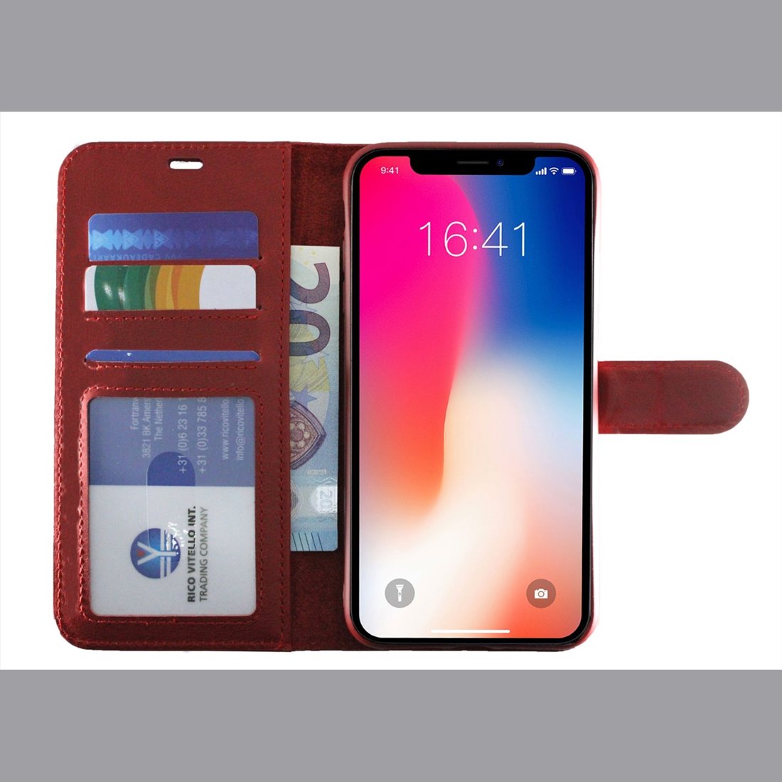 Apple iPhone 14 pro max Genuine Leather Red Book Case Smartphone Case