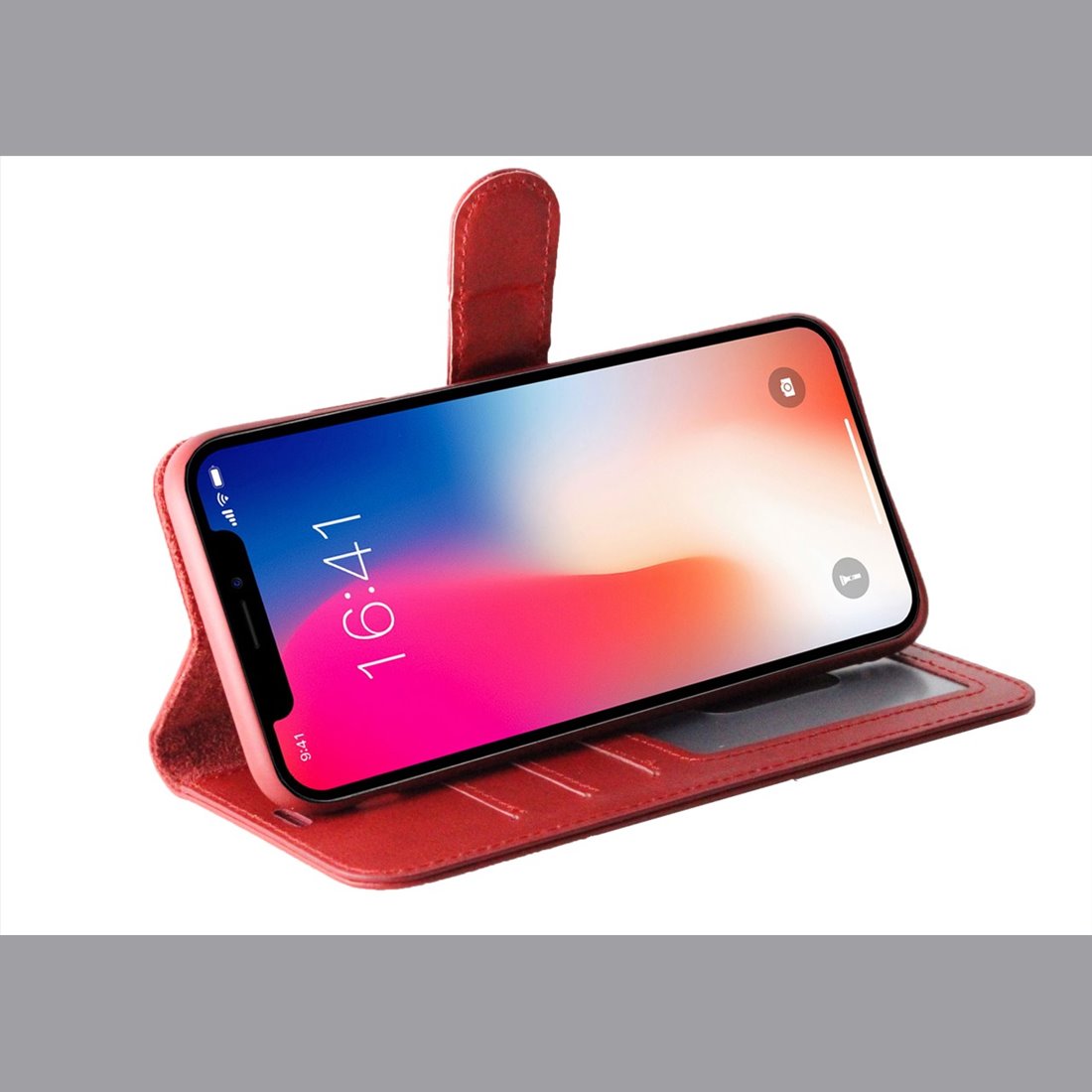 Apple iPhone 14 pro max Genuine Leather Red Book Case Smartphone Case
